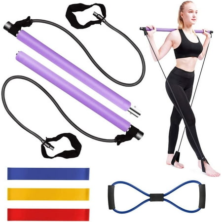Portable Pilates Bar Kit-Pilates Stick with Foot Loop, Chest Expander ...