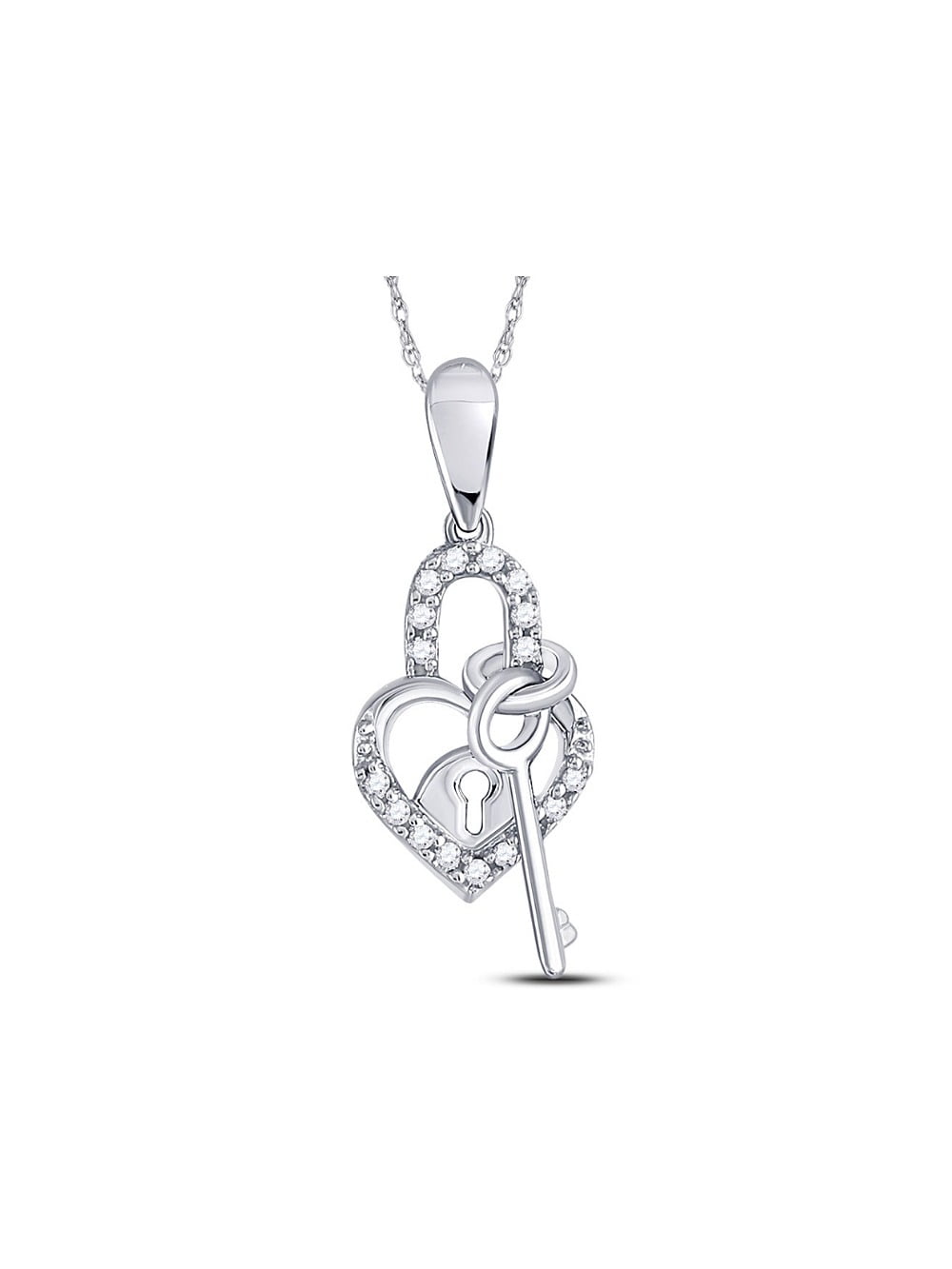 1/10 Carat (Ctw I2-I3) Diamond Heart Lock Key Pendant Necklace in 10K ...