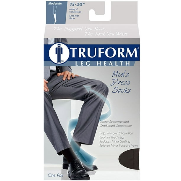 Truform Compression Socks, 15-20 mmHg, Knee High, Dress Style, Black ...