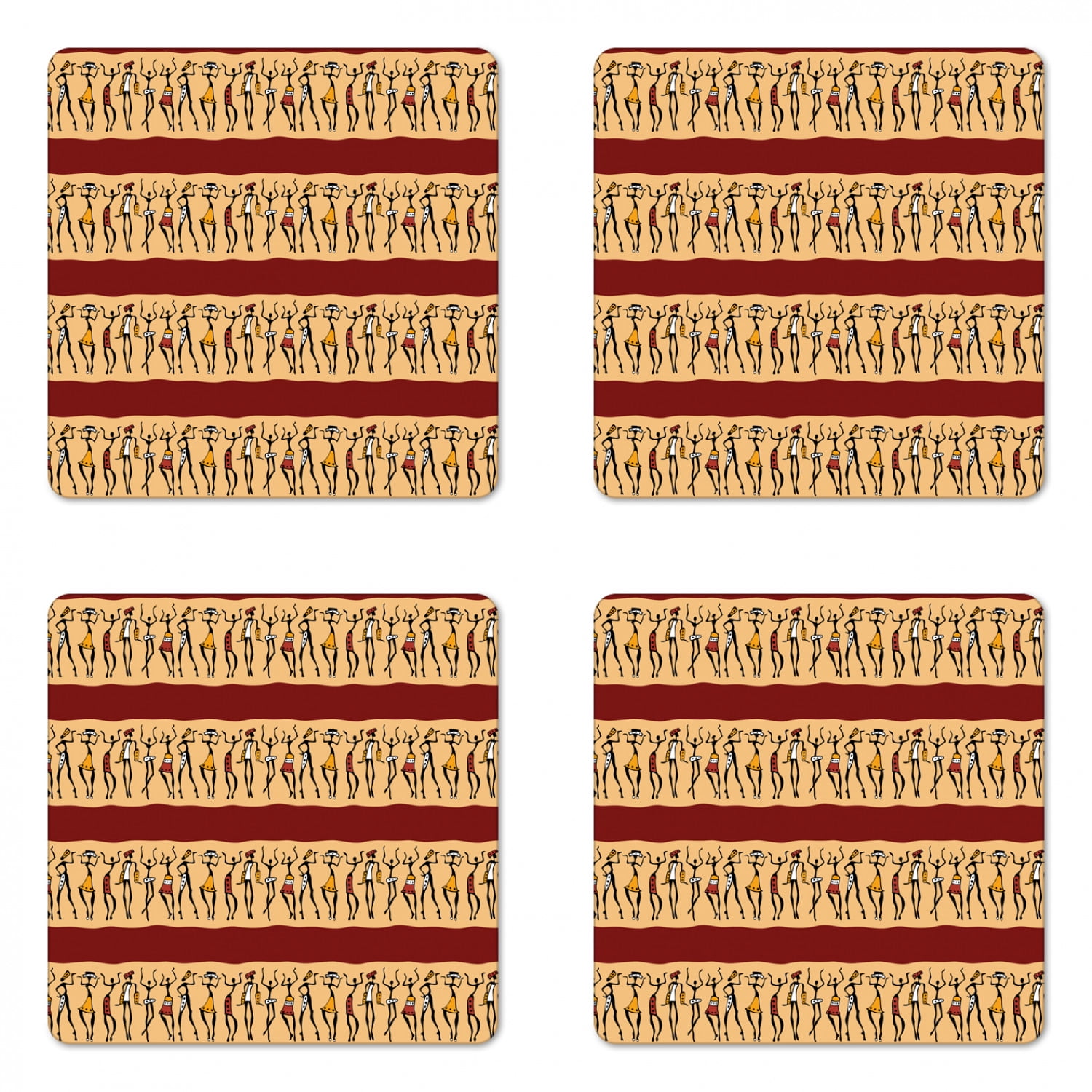 African Coaster Set of 4, Native Indigenous People Different Poses ...