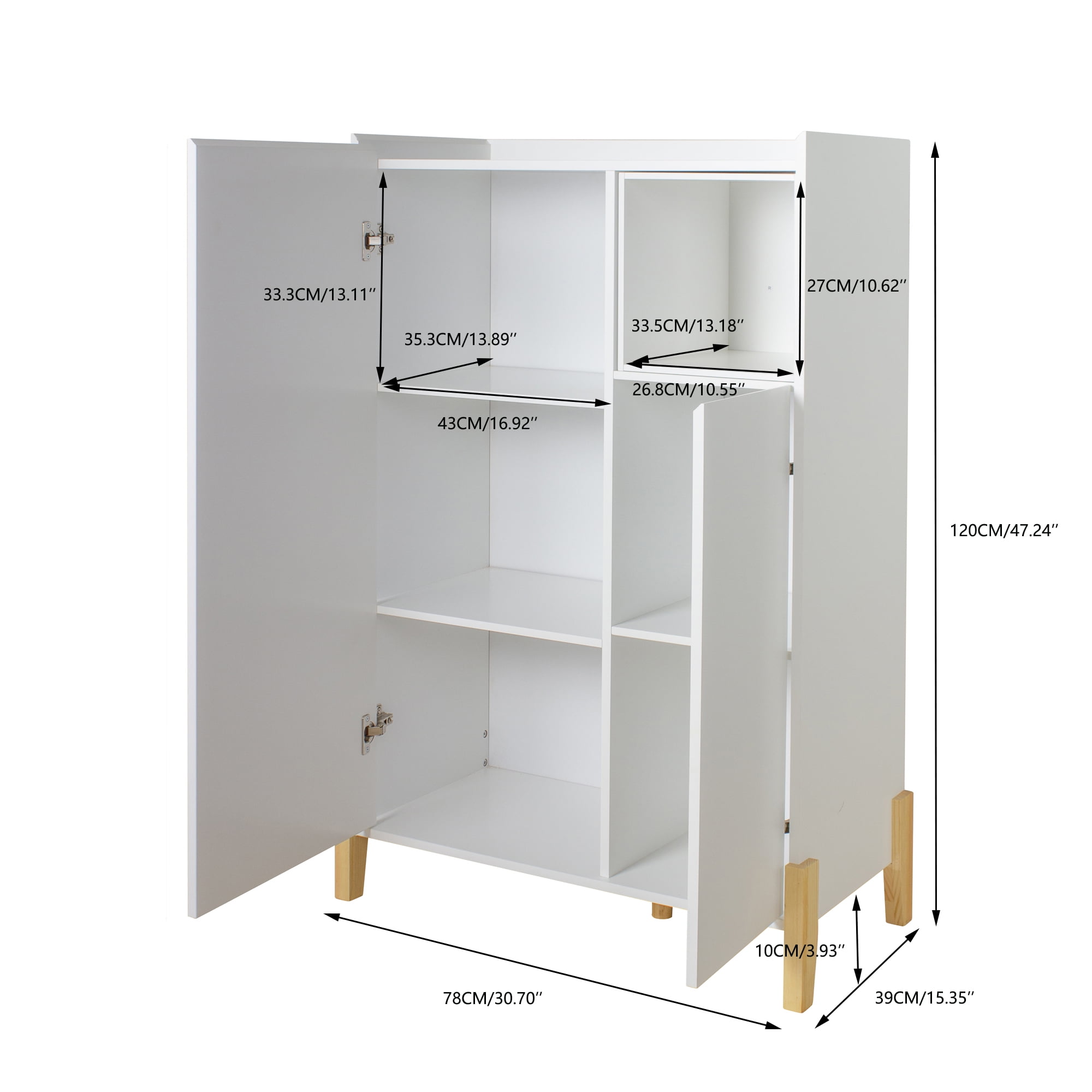 Floor Storage Cabinet with 2 Door And 1 Open Shelves, Free Standing ...