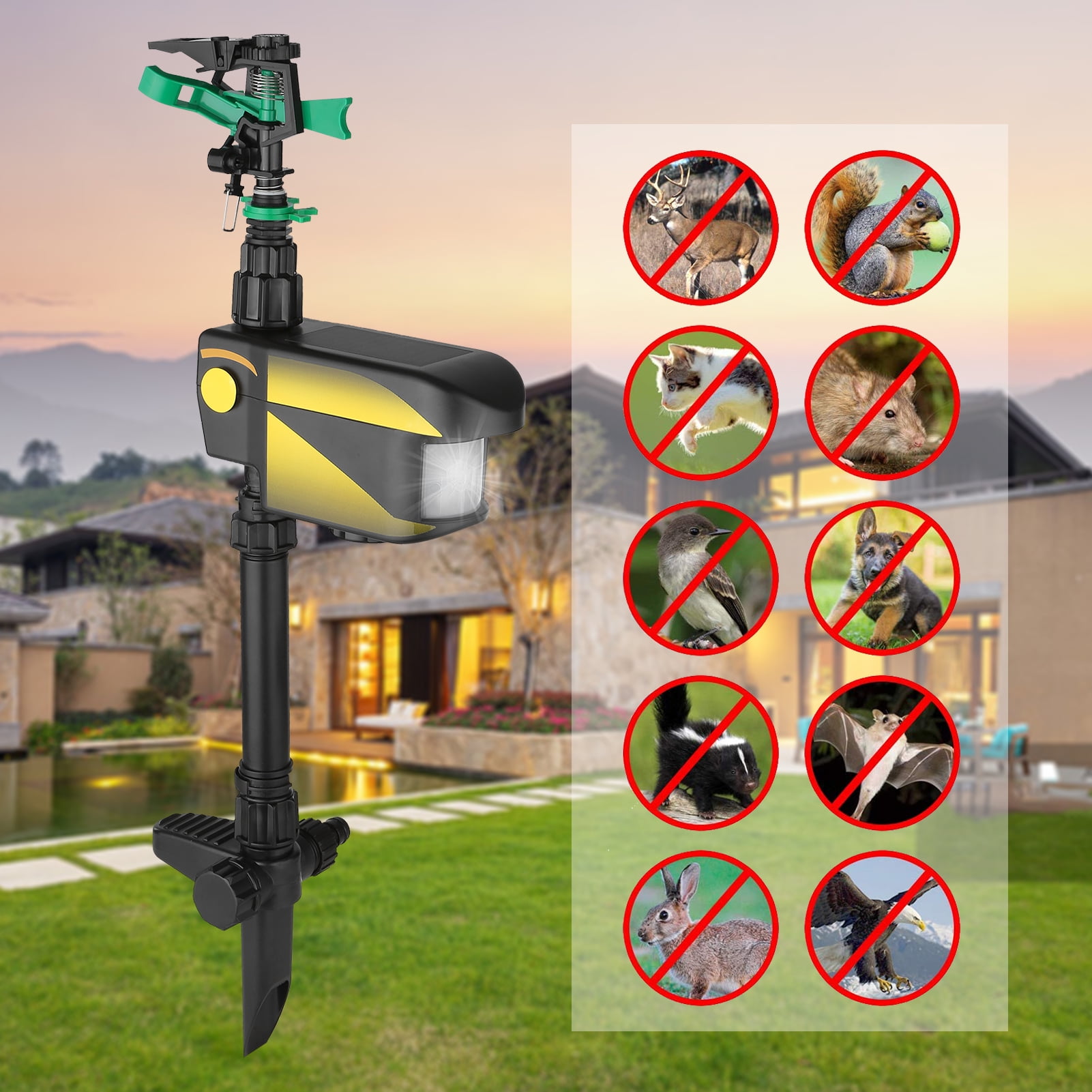 Solar Power Motion-Activated Sprinkler Animal Repeller with 3 Time ...