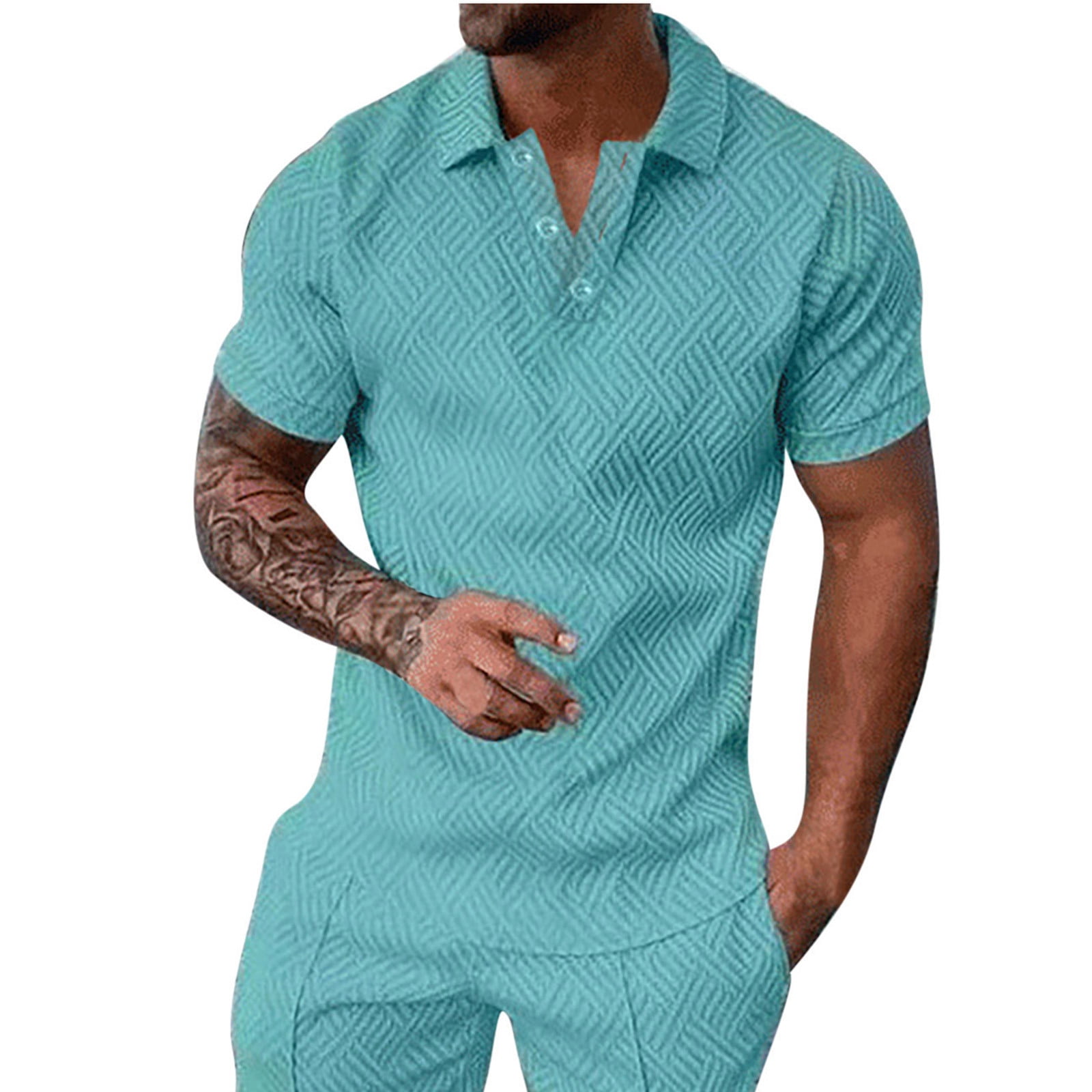 VSSSJ Men's Fashion Shirts Relaxed Fit Solid Color Texture Button Short ...