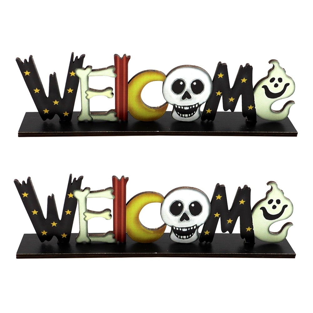 2 Pack Halloween Decorations, Halloween Table Centerpiece Wooden Sign ...