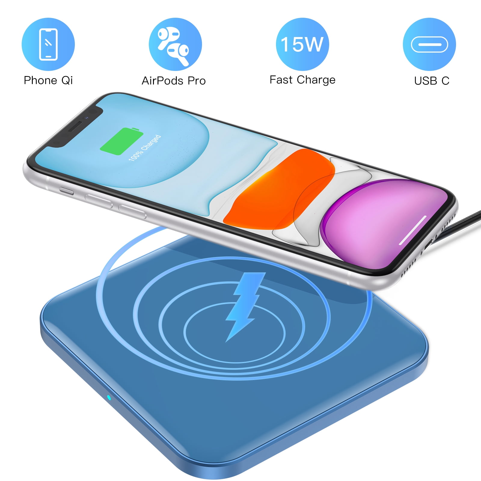 AGPTEK Wireless Charger for Phones, 15W Max Fast Mobile Charging Pad ...