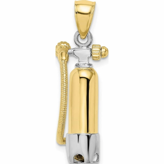 10K Two-Tone With Rhodium 3-D Single Scuba Tank Hose Charm (31.6 X 10.4 ...