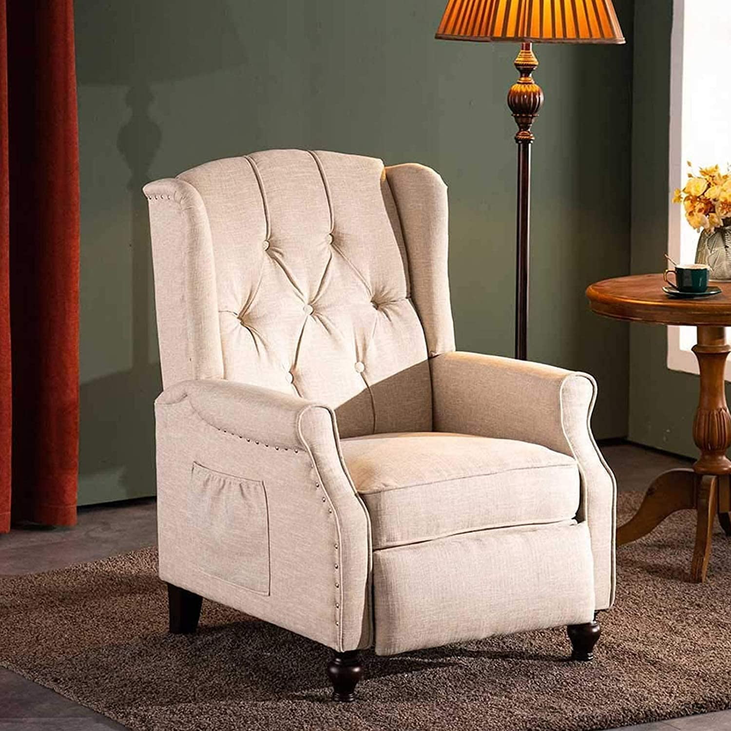 LVUYOYO Fabric Wingback Recliner Push Back Chair with Heat and Massage ...