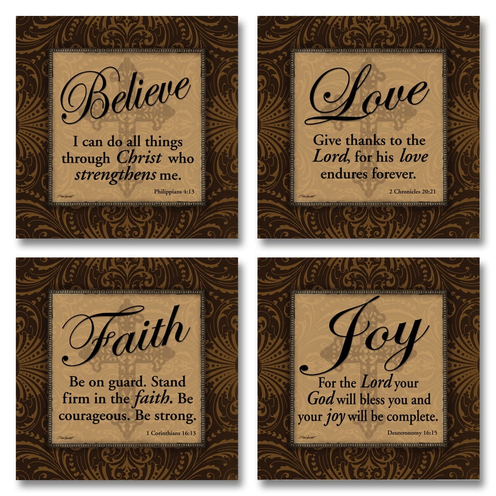 Classic Brown Religious Bible Quote Scripture Adult Decor; 4 - 12" x 12 ...
