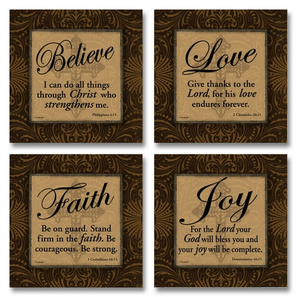 Classic Brown Religious Bible Quote Scripture Adult Decor; 4 - 12" x 12 ...