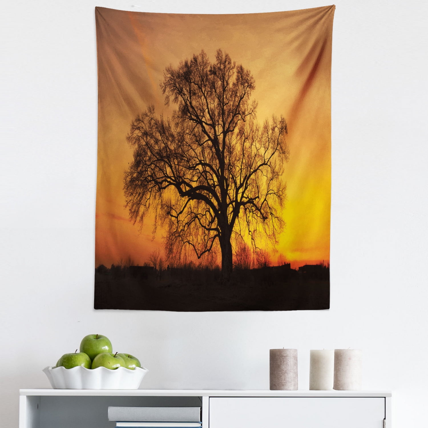 Tree Tapestry, Oak in the Sunset Horizon Golden Yellow Sun Rays ...