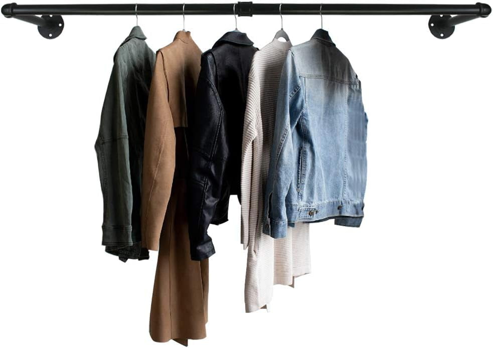 GeilSpace Industrial Pipe Clothes Hanging Bar, Wall-Mounted Clothes ...