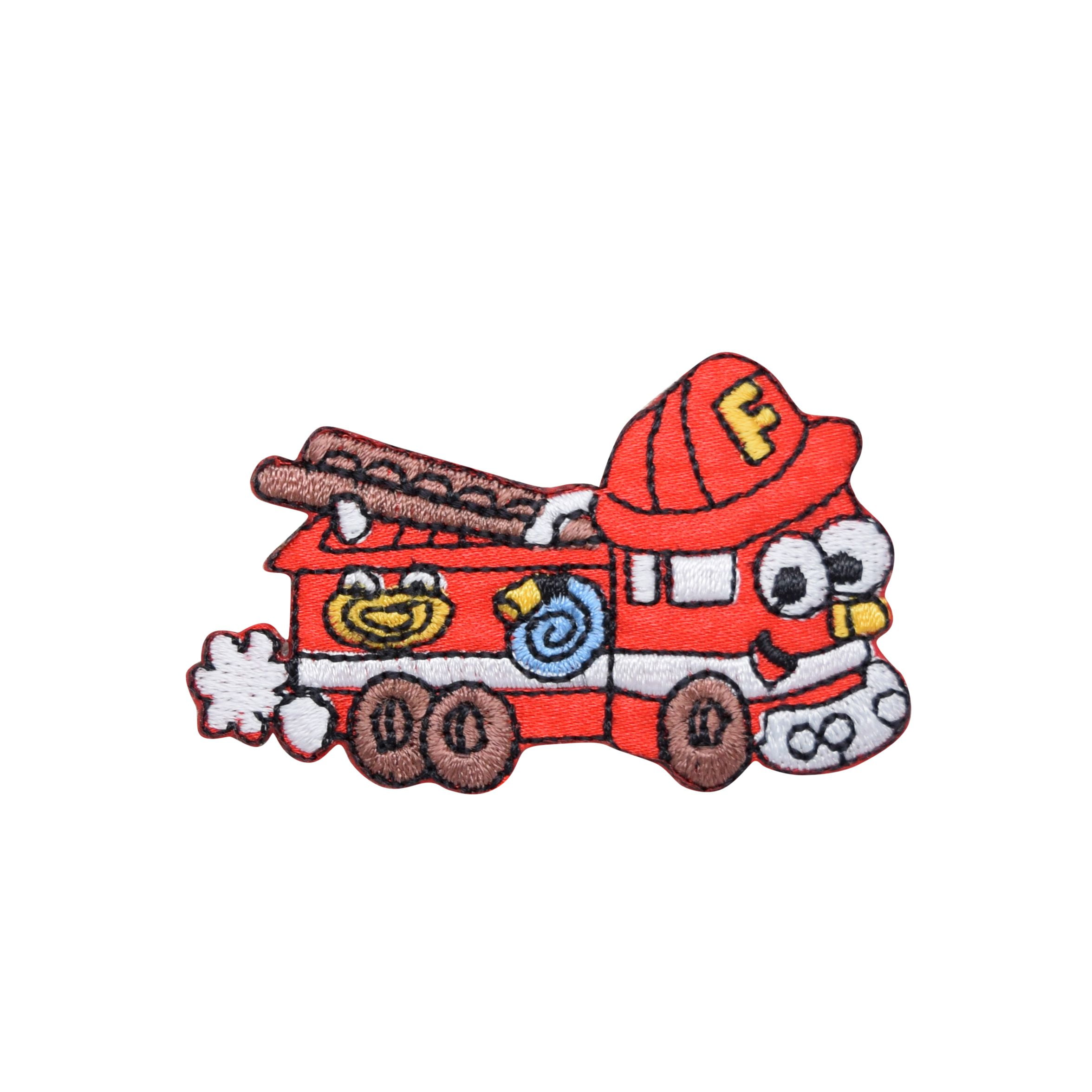 Fire Engine Truck with Face and Firemans Hat Iron on Embroidered Patch ...