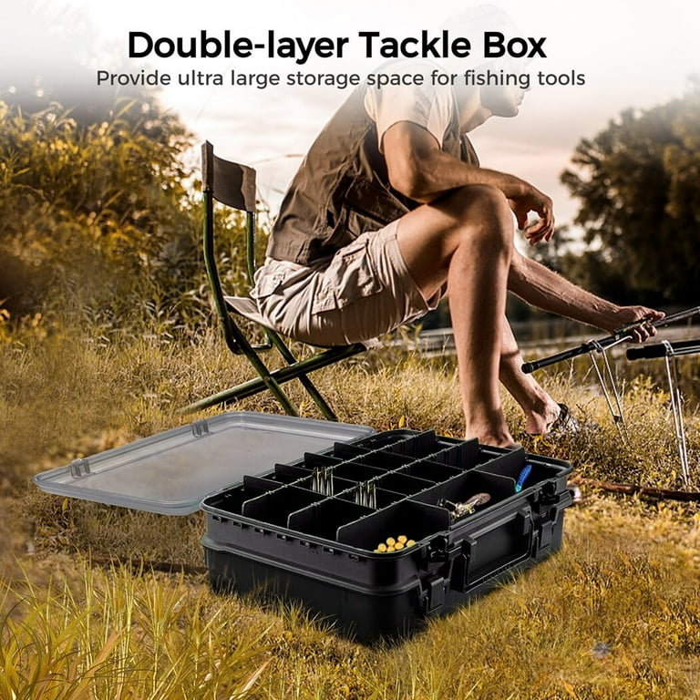 Double Layer Tackle Box Two Level Fishing Tackle Box Organizer with Adjustable Dividers Outdoor Fishing Large