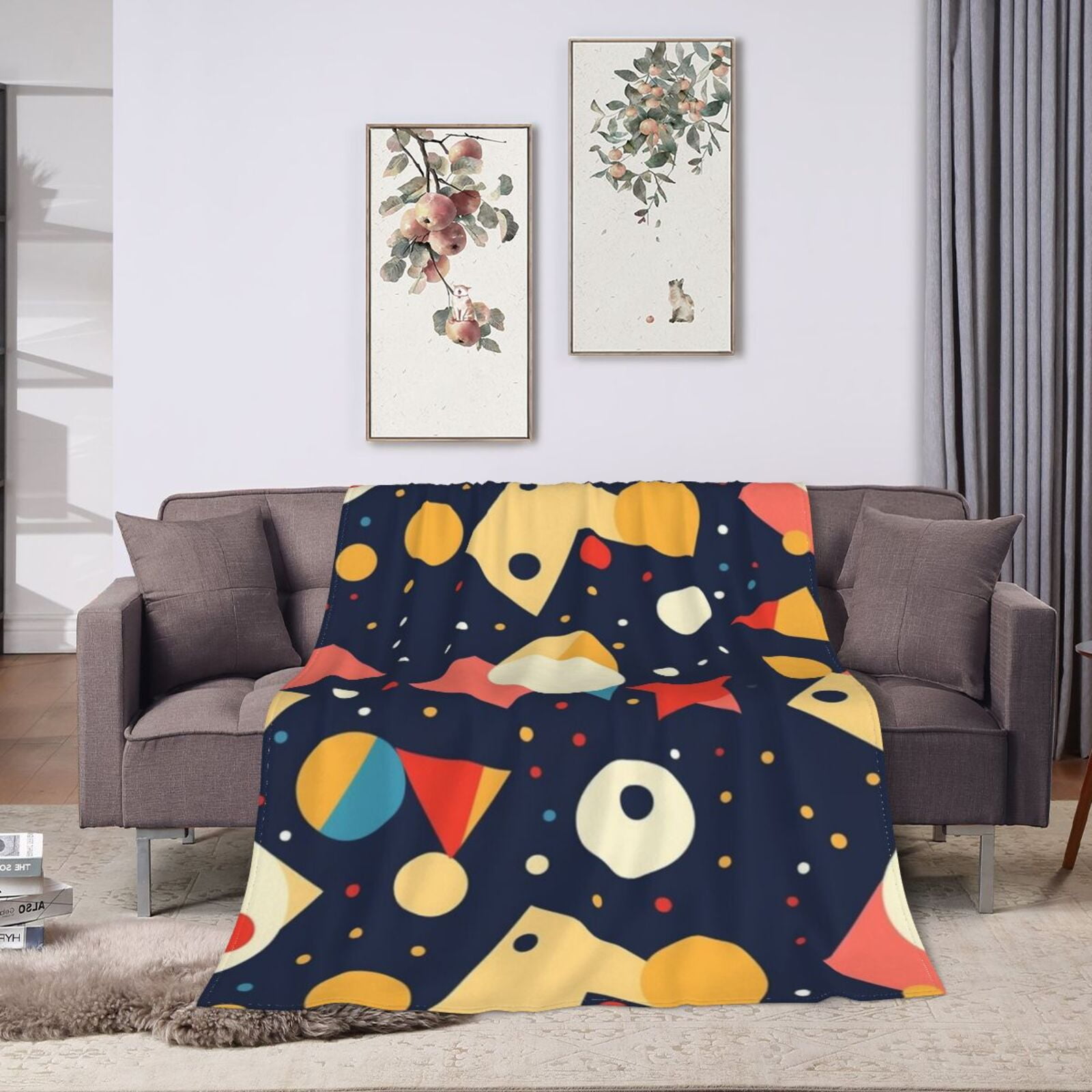 ZNDUO Flat Geometric Shapes Blue Pattern Throw Blanket, Lightweight ...