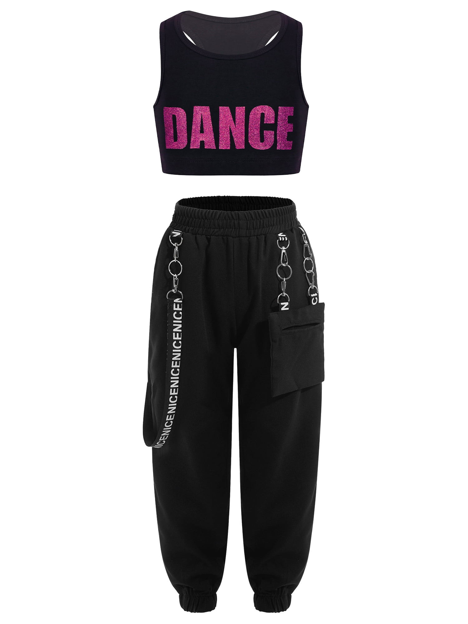 iEFiEL Kids Girls Racer Back Crop Top with Chain Pocket Sweatpants for ...