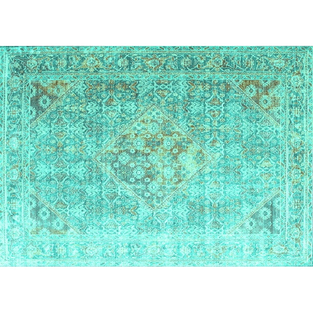 Ahgly Company Machine Washable Indoor Rectangle Persian Turquoise Blue ...