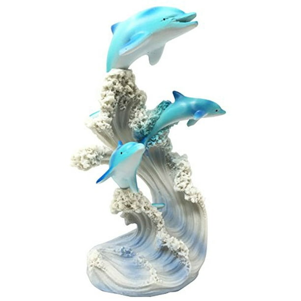 Marine Ocean Intelligent Fishes Dolphin Family Riding Waves Figurine ...
