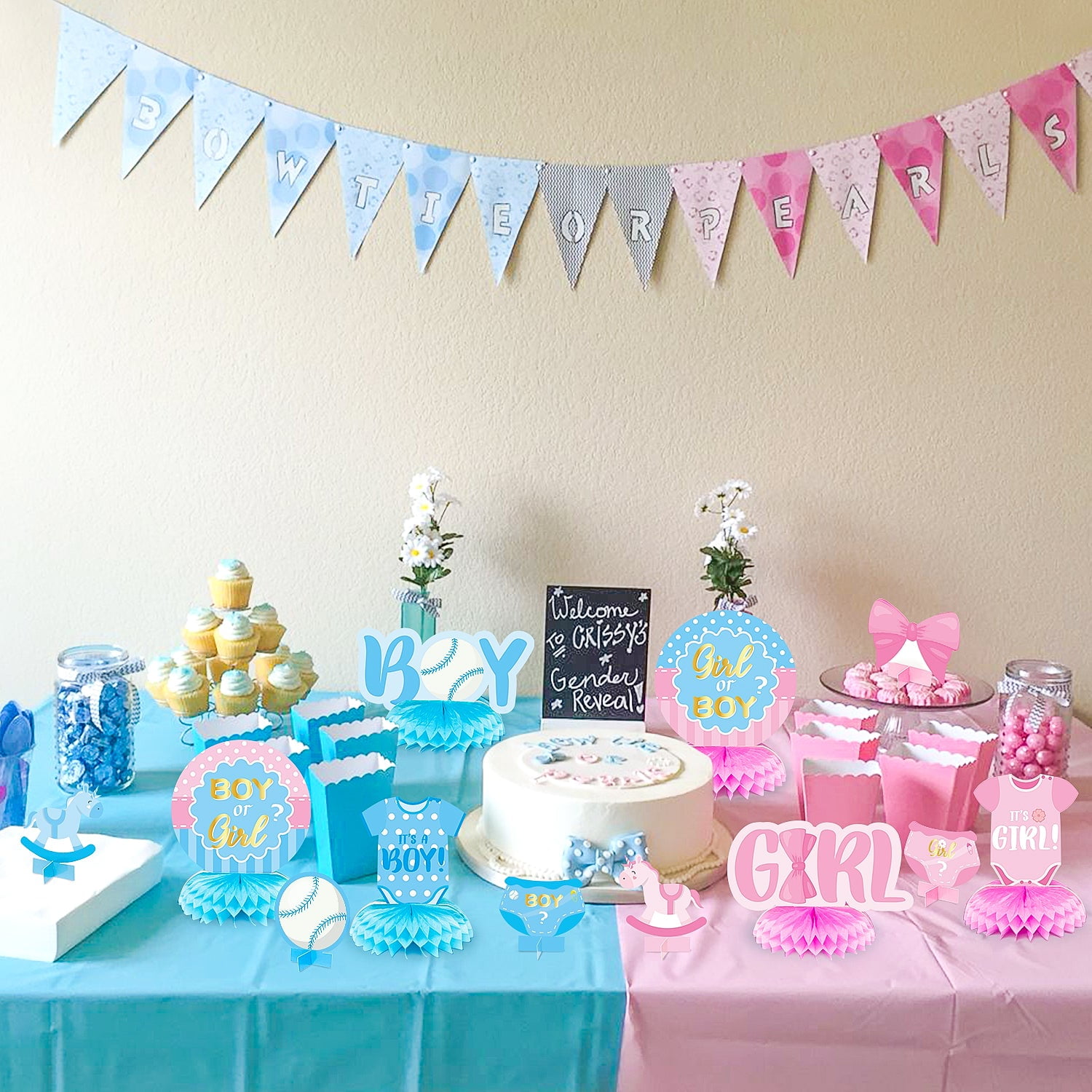 Gender Reveal Table Decorations Ideas | Shelly Lighting
