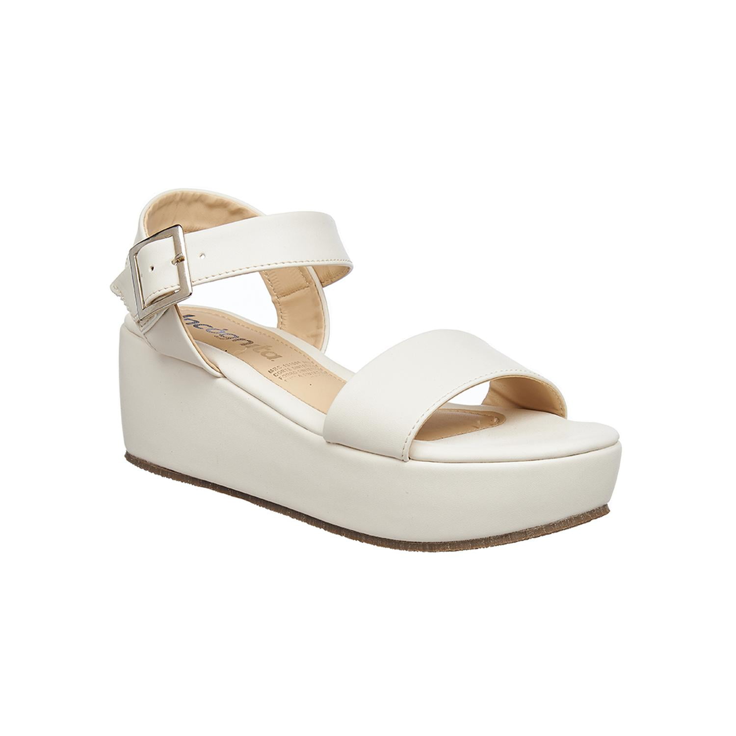 Sandalias Con Plataforma Para Mujer Tipo Piel Late Con Pulcera blanco ...