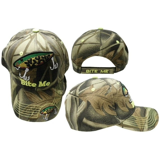 Bite Me Fishing Lure Fish Bass Full Woodland Camouflage Camo Embroidered Cap Hat - Walmart.com
