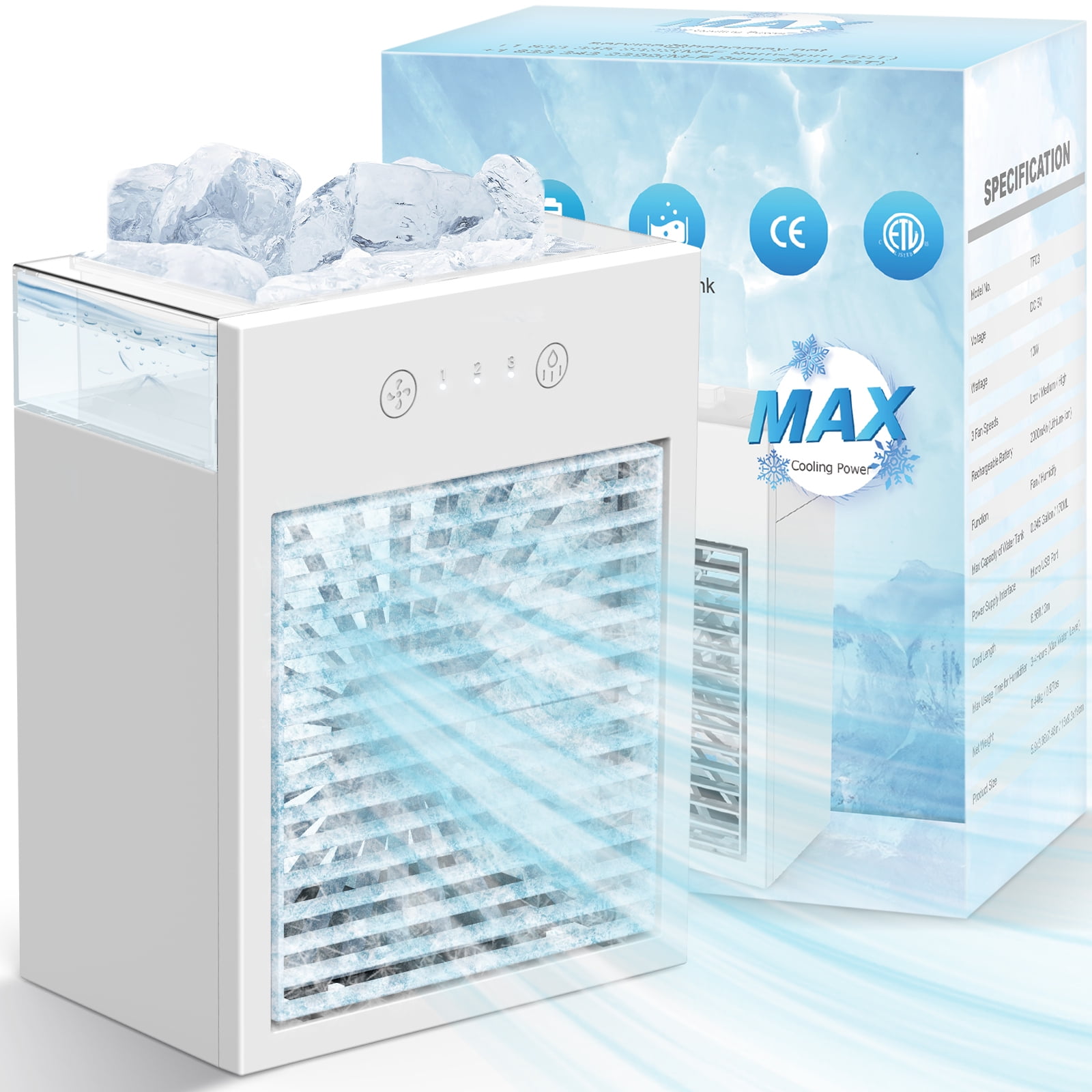 COMFYHOME TF03 Personal Evaporative Cooling Fan, USB Type-C ...