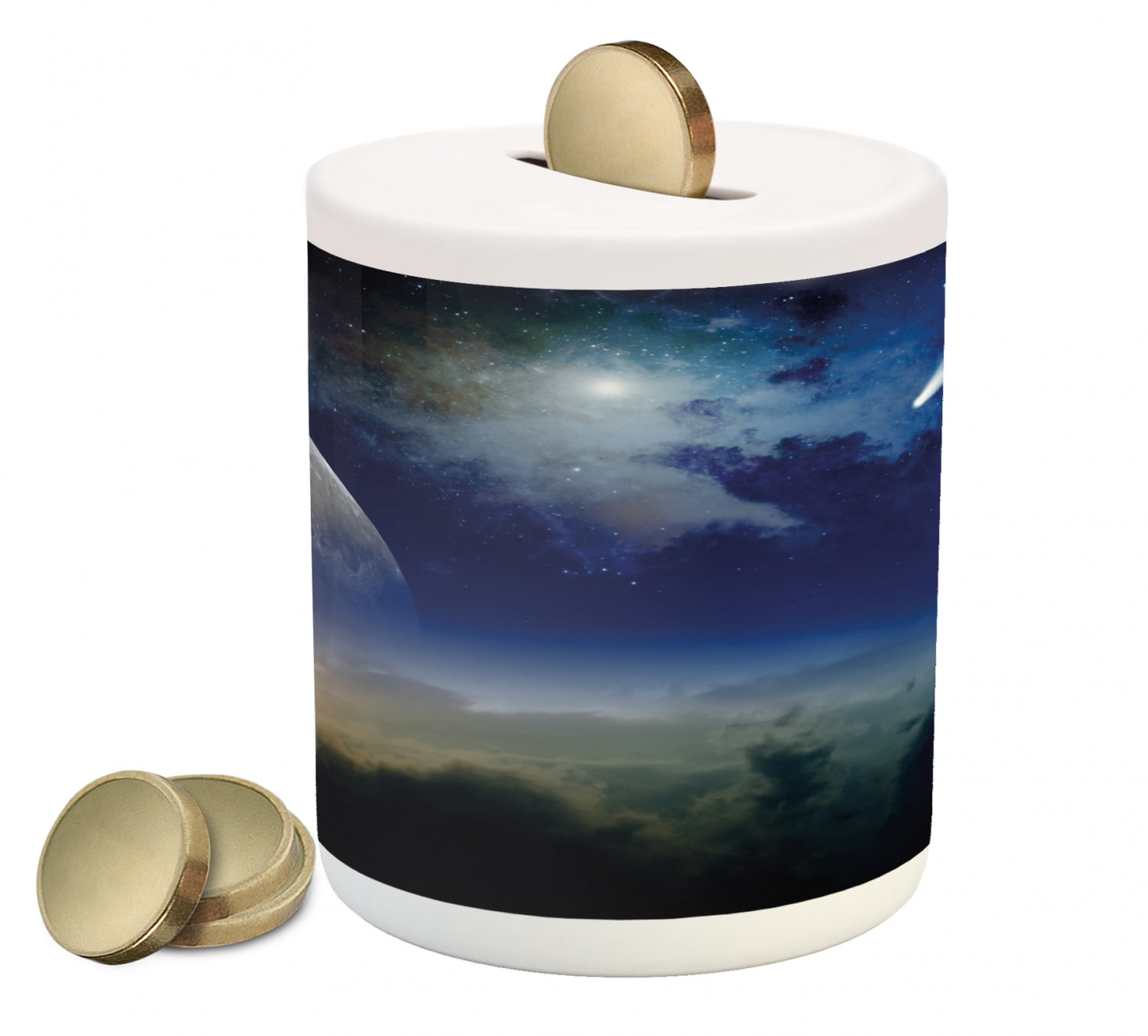 Moon Piggy Bank, Full Moon Rising with Shooting Star Cloudy Night Sky ...