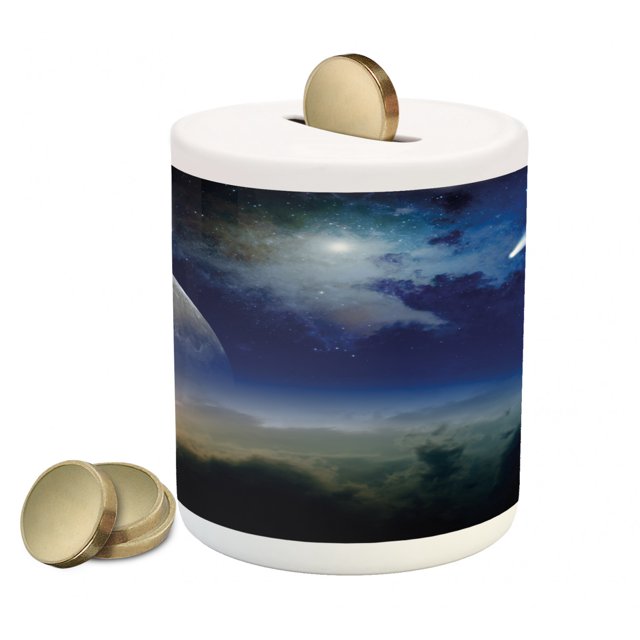 Moon Piggy Bank, Full Moon Rising with Shooting Star Cloudy Night Sky ...