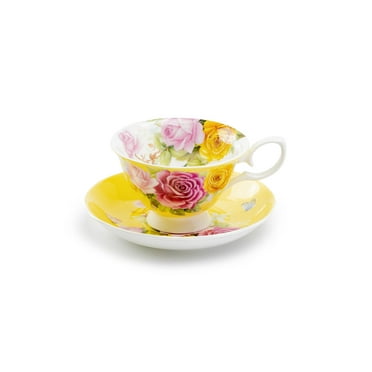Tea Cup and Saucer Set of 6 (12 pieces), Floral Tea Cups, 8 Oz.Bone China Porcelain - Walmart.com