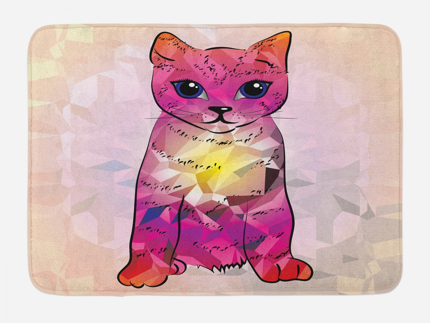Cat Bath Mat, Geometrc Digital Color Artistic Robot Cat with ...