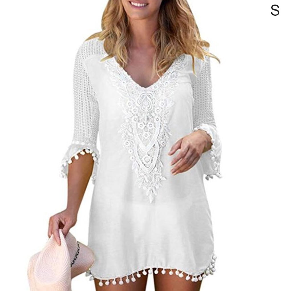 Click here for Langgg Women Dress Beach Lace Cover Up V Neck Tass... prices