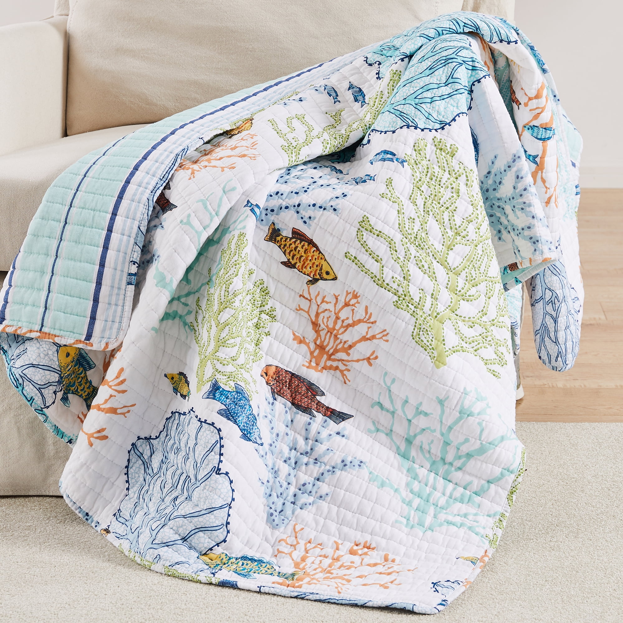 Levtex - Deep Sea - Quilted Throw - 50x60in. - Ocean fish and coral ...