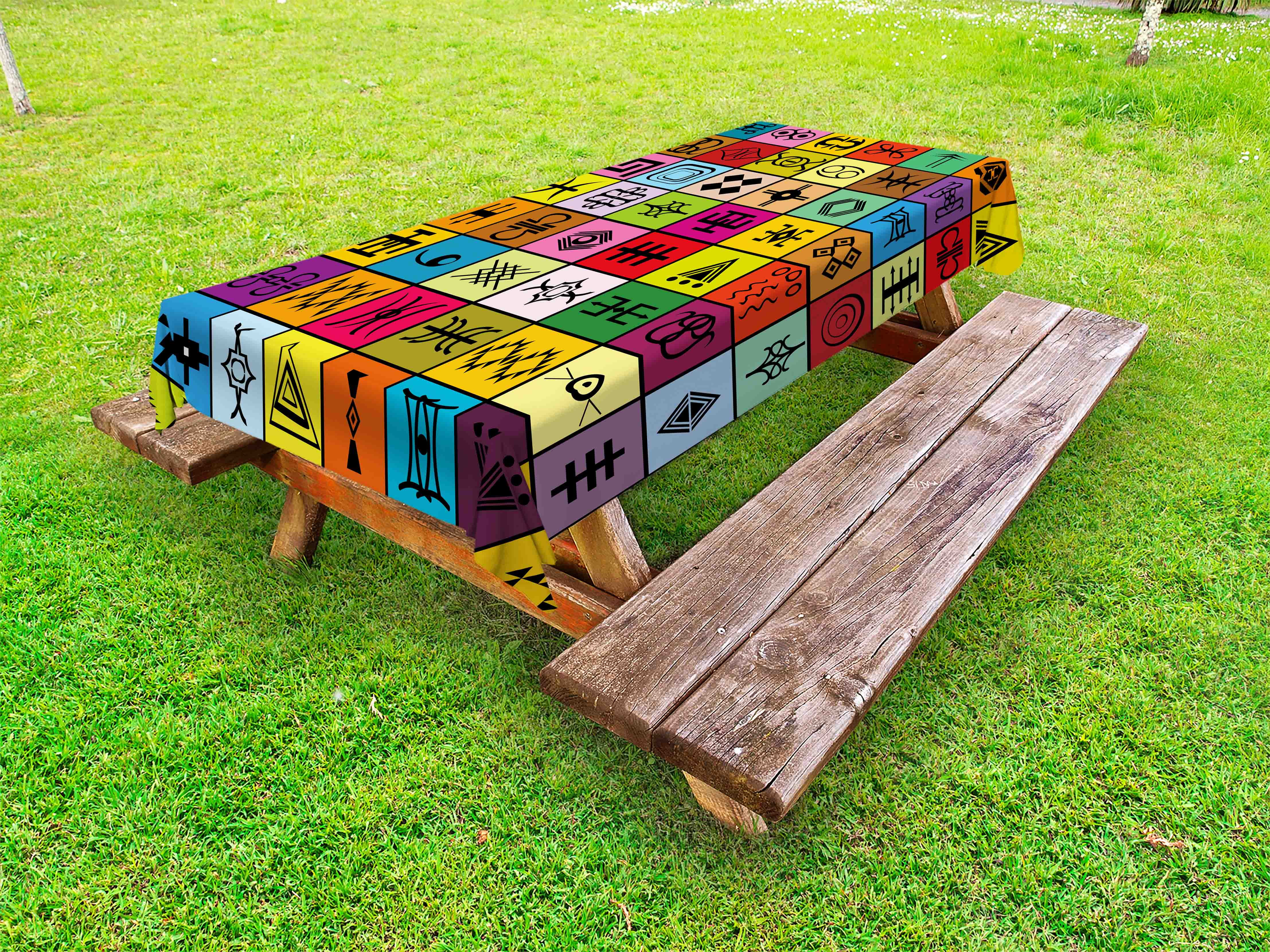 Primitive Outdoor Tablecloth, African Ethnic Elements Collage in ...