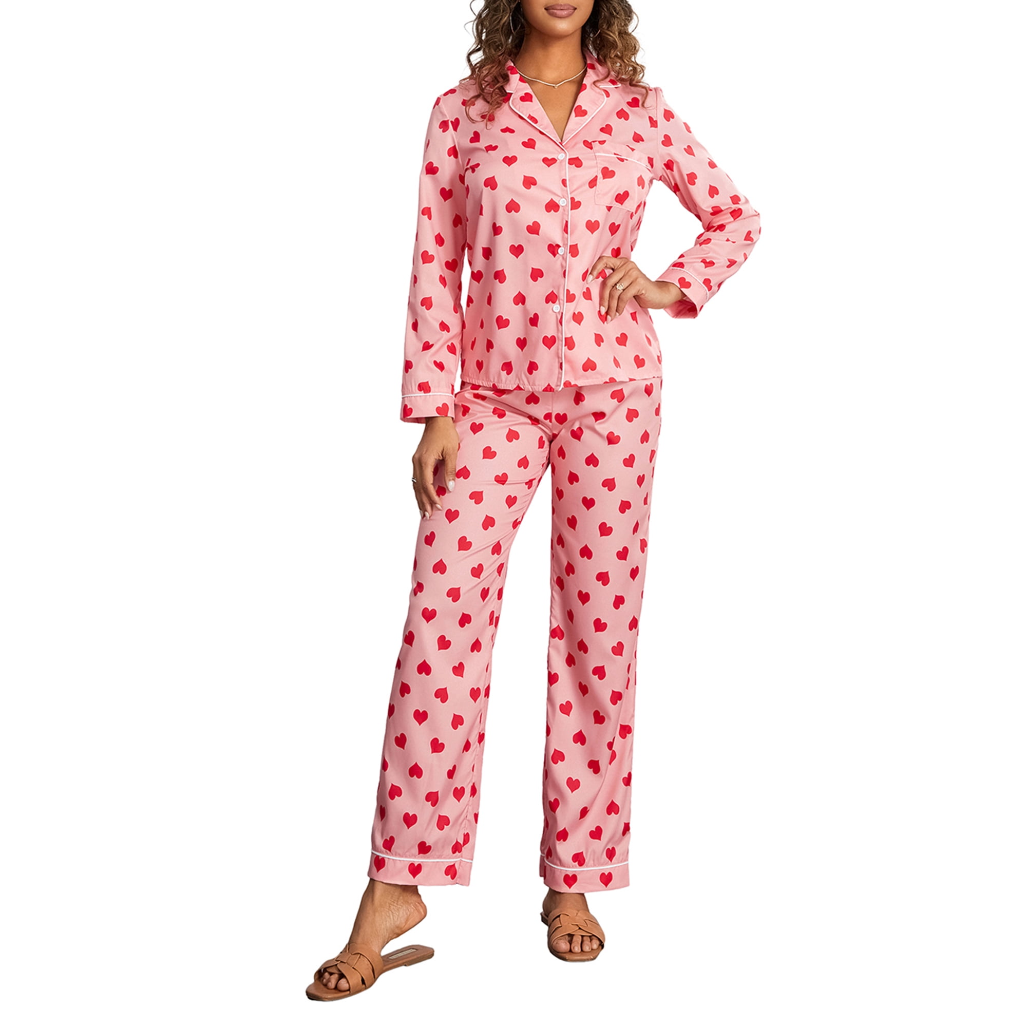 Click here for Gupgi Women Heart Pajamas Set 2 Piece Pjs Long Sle... prices