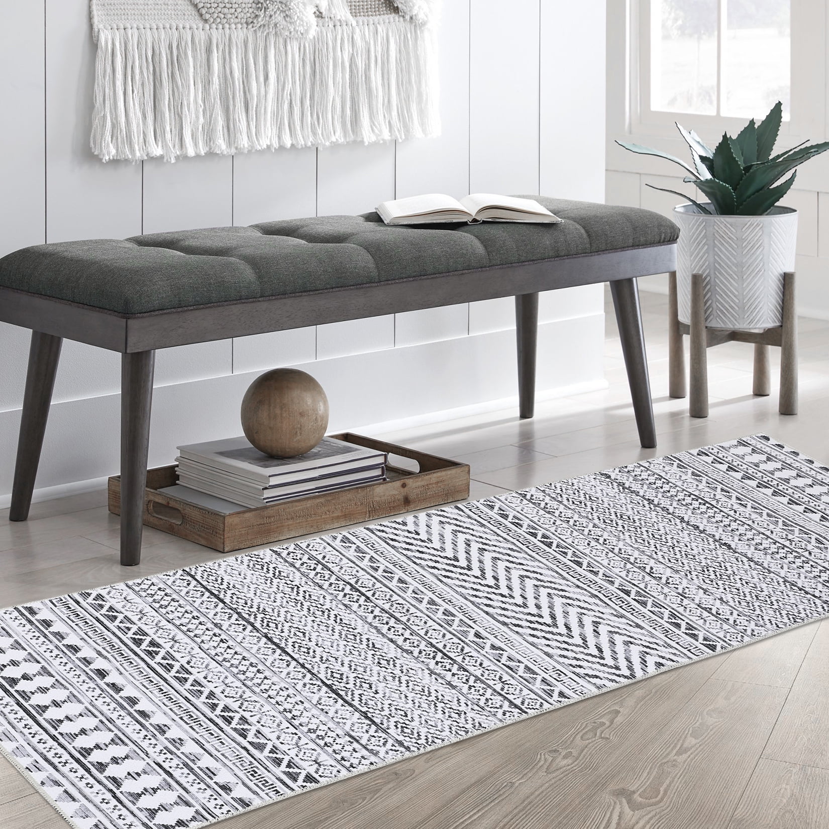 ZACOO 2'x8' Bedside Runner Rug Chenille Bohemian Distressed Moroccan ...