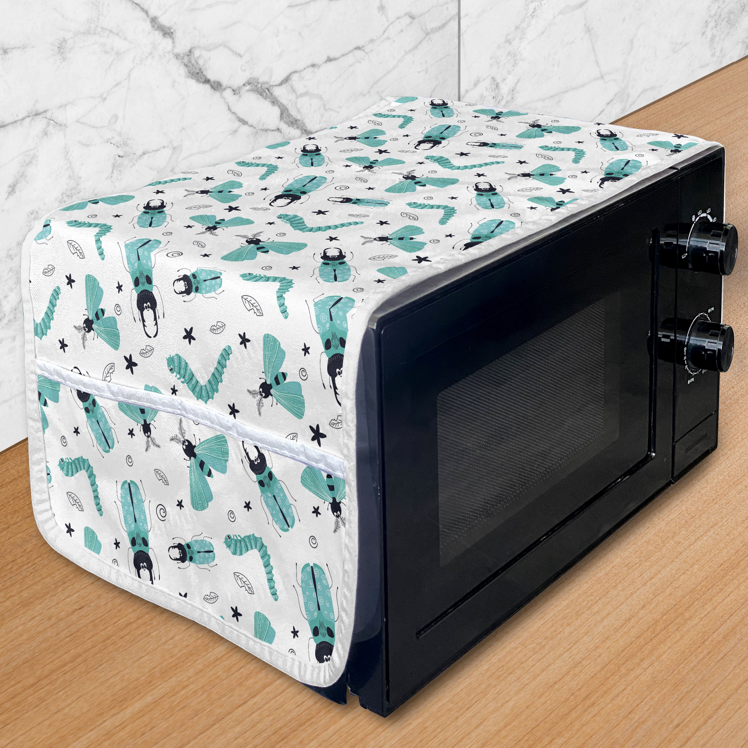 Turquoise Microwave Oven Cover, Continuous Nature Concept Pattern with ...
