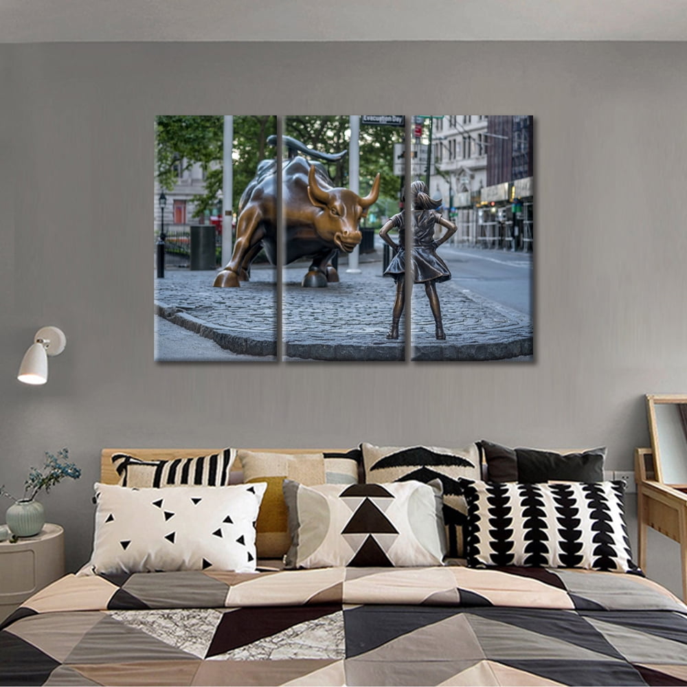 TISHIRON 3PCS Framed Canvas Wall Art Set,36"x24" Fearless Girl and Wall ...