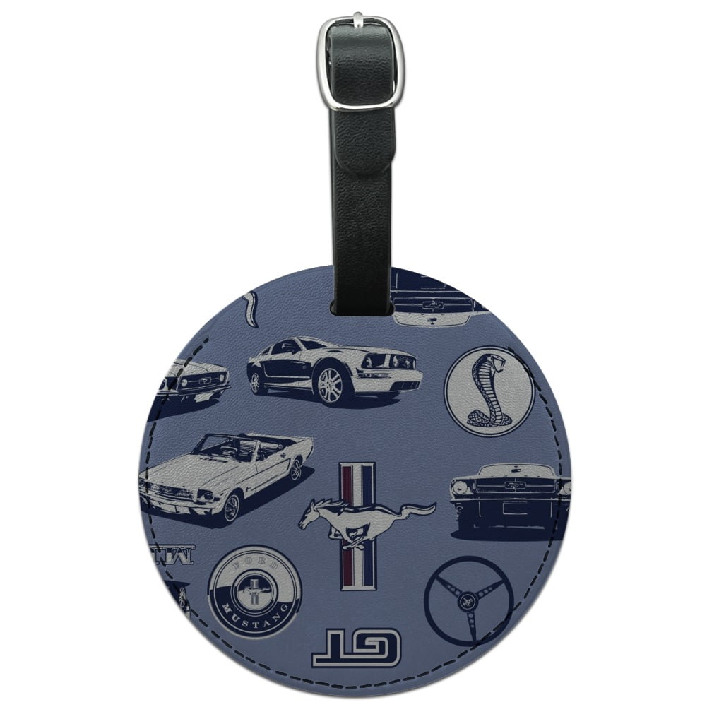Ford Mustang Pattern Round Leather Luggage Card Suitcase Carry-On ID ...