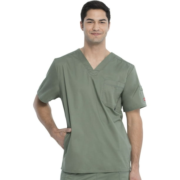 Dickies Gen Flex Medical Scrubs Top for Men V-Neck 81722, L, Olive ...