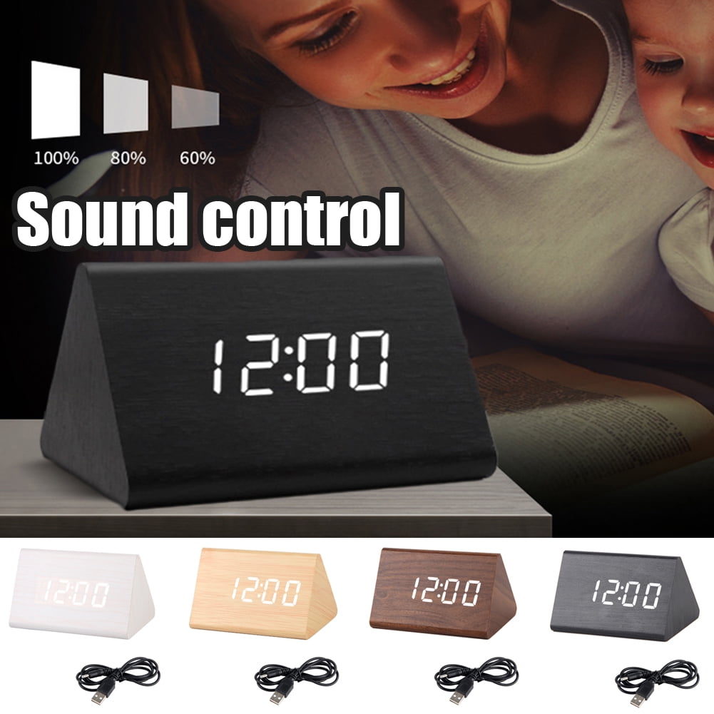 Travelwant Digital Alarm Clock, Led Time Display Wooden Digital Desk ...