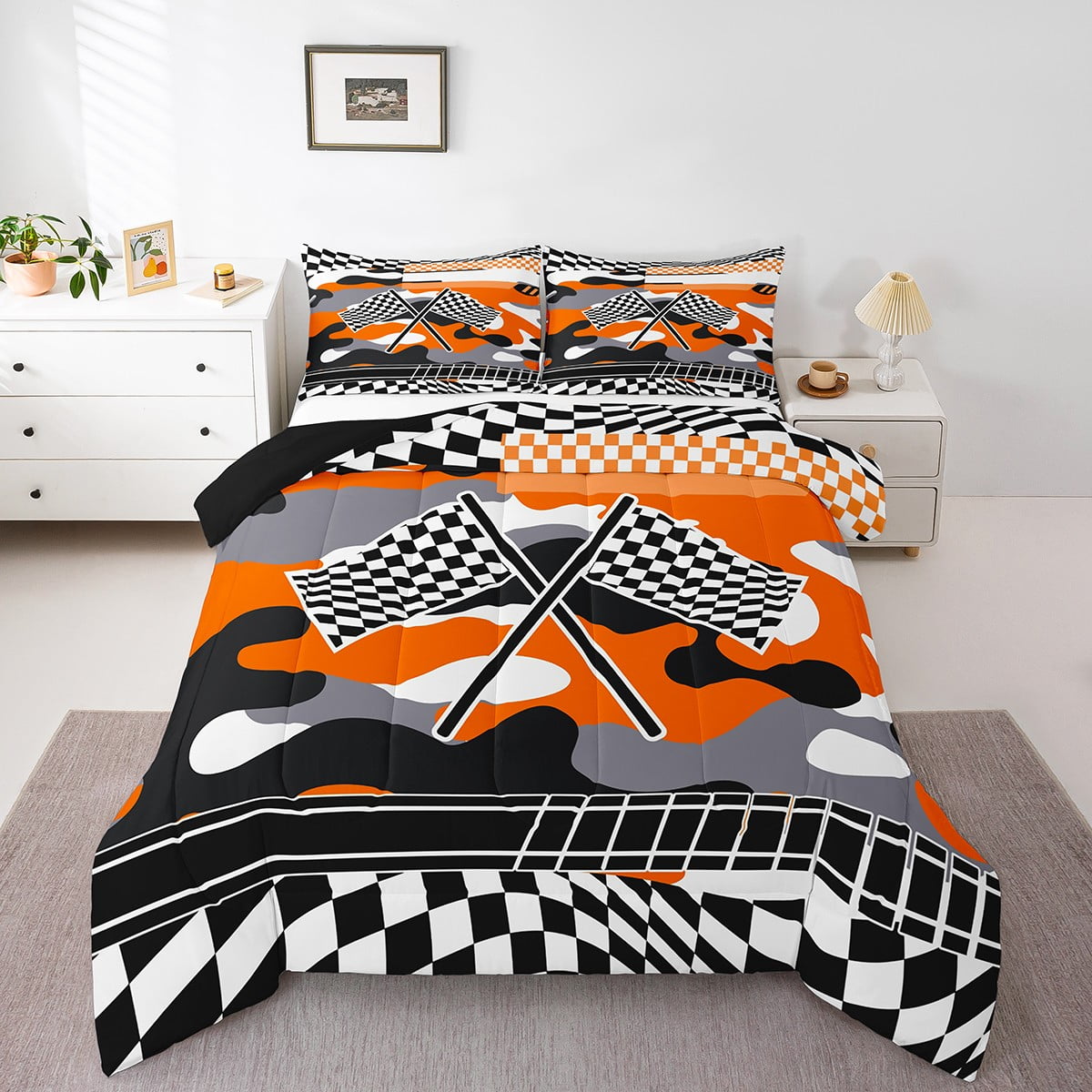 Click here for Yst Twin Bedding Set For Boys Racing Checkered Com... prices