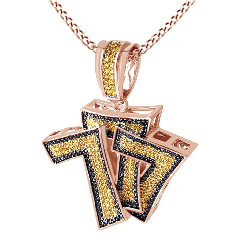 Jewel Zone US - Round Cut Yellow Natural Diamond Triple 7 Pendant ...