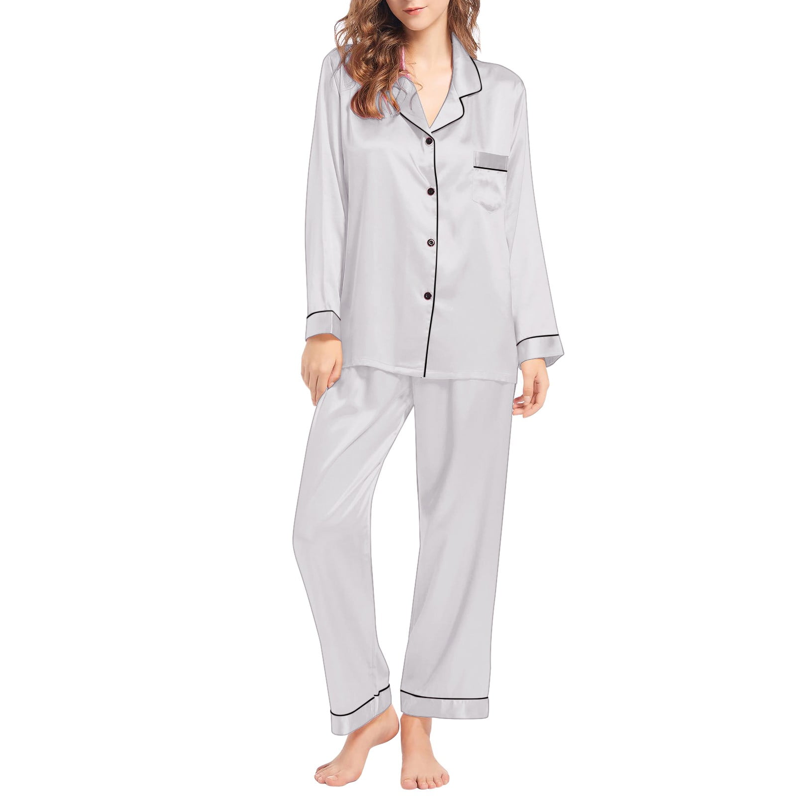 Click here for Night Shirts Womens Silk Like Pajamas Long Sleeve... prices