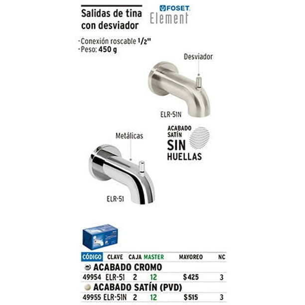 Salida de tina con desviador, Element Foset Salida de tina con ...