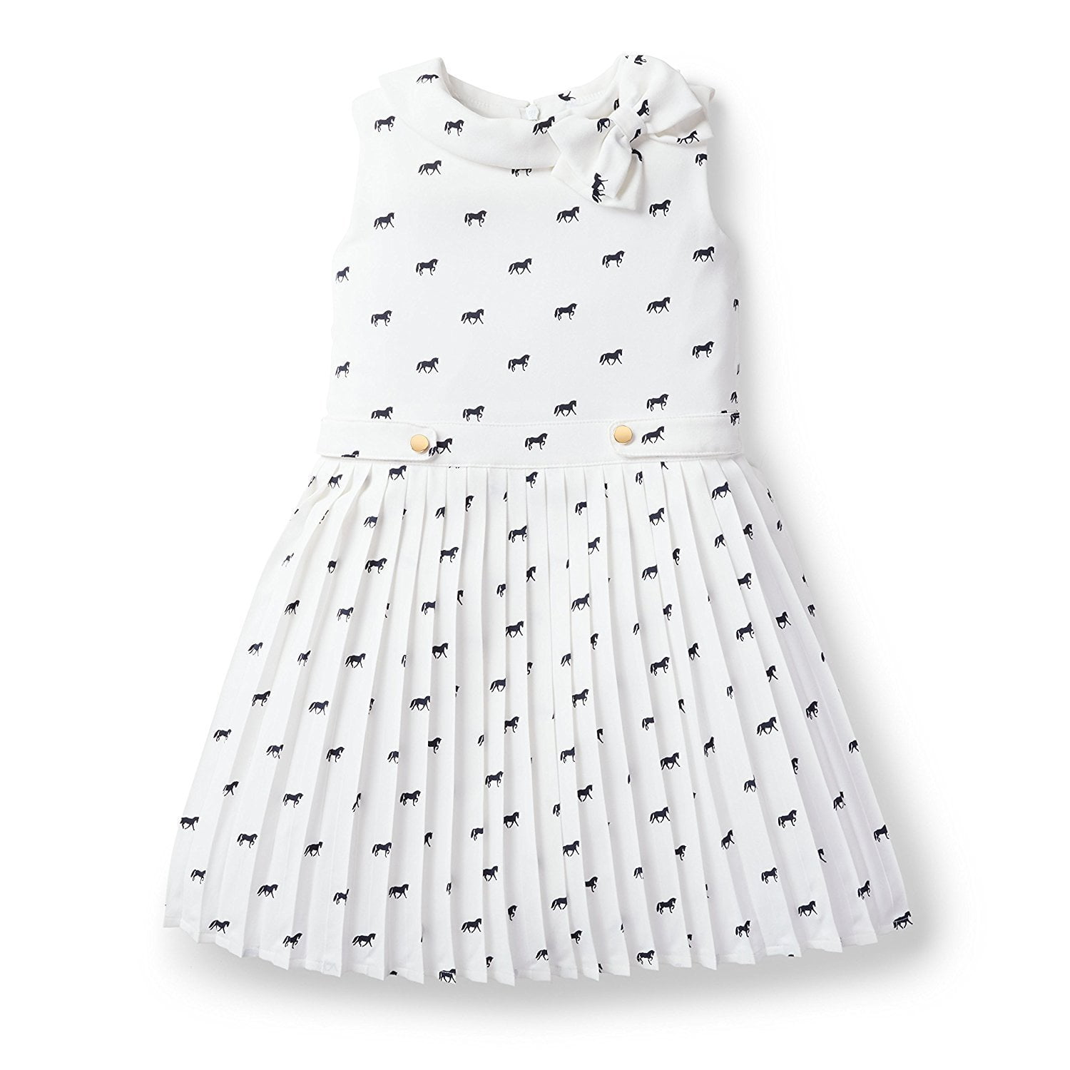 Hope & Henry Girls' Ivory Pleated Chiffon Horse Print Dress - Walmart.com