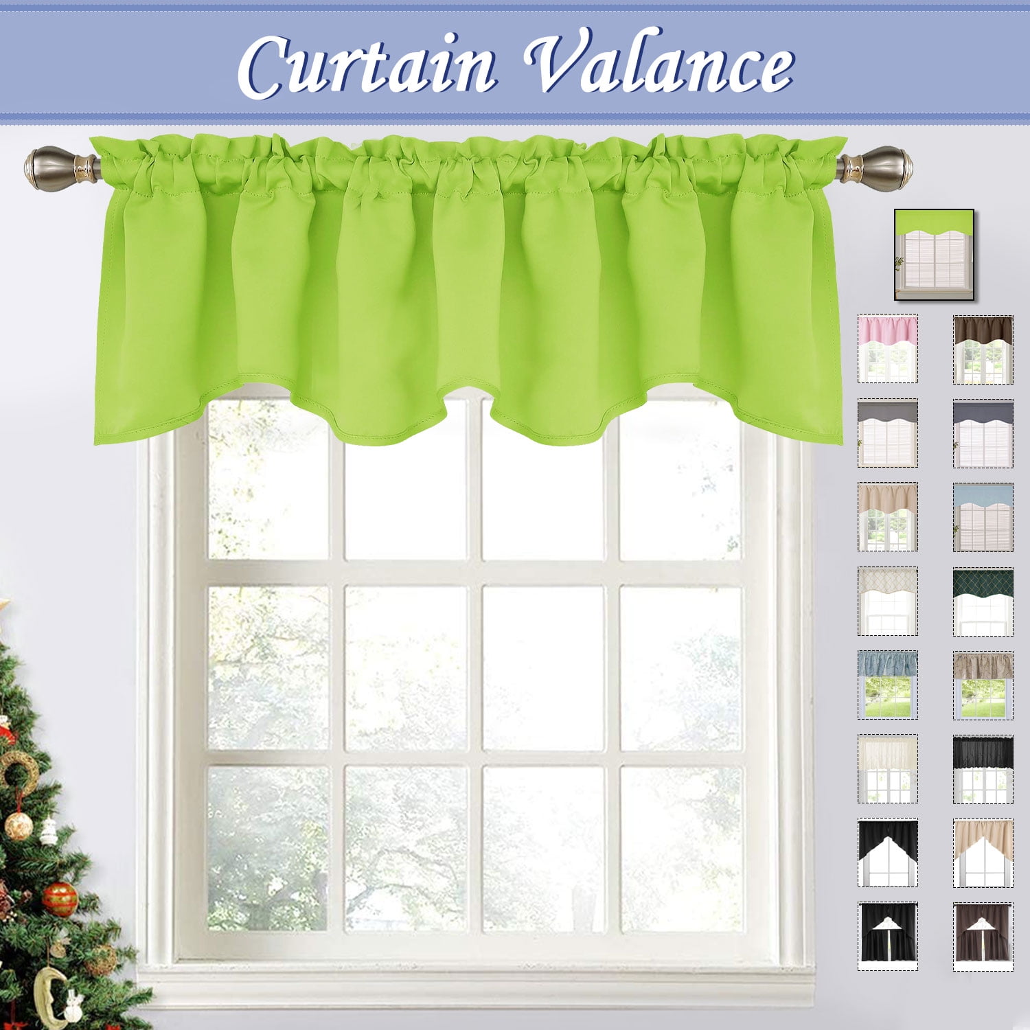 Home Green Blackout Window Valance for Kitchen, 52" x 18" Minimalism ...