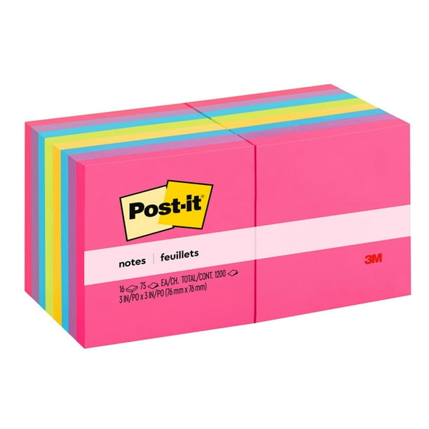 Post-it Notes, 3" x 3", Assorted Bright Colors, 16 Pads - Walmart.com
