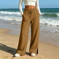 Busydd Linen Pants Women with Side Slits and Drawstring Casual Fashion ...
