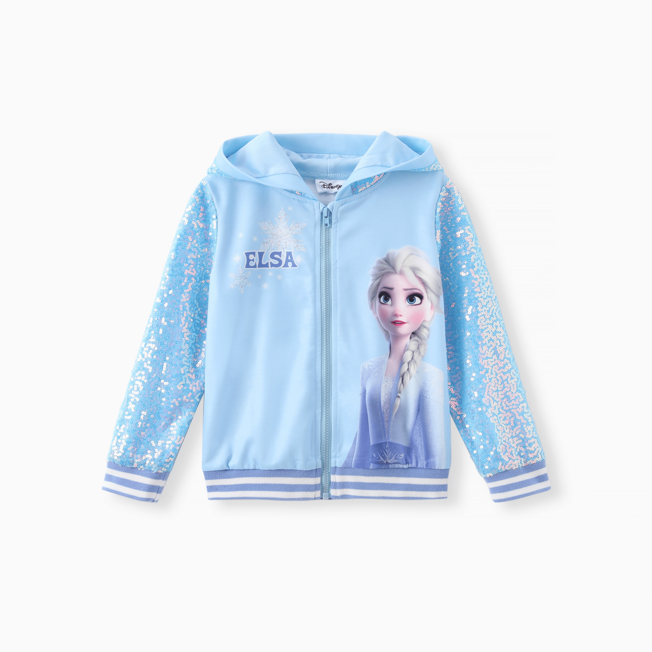 Disney Frozen Girls Bomber Jackets Elsa Character Graphic Sequin Hooded ...
