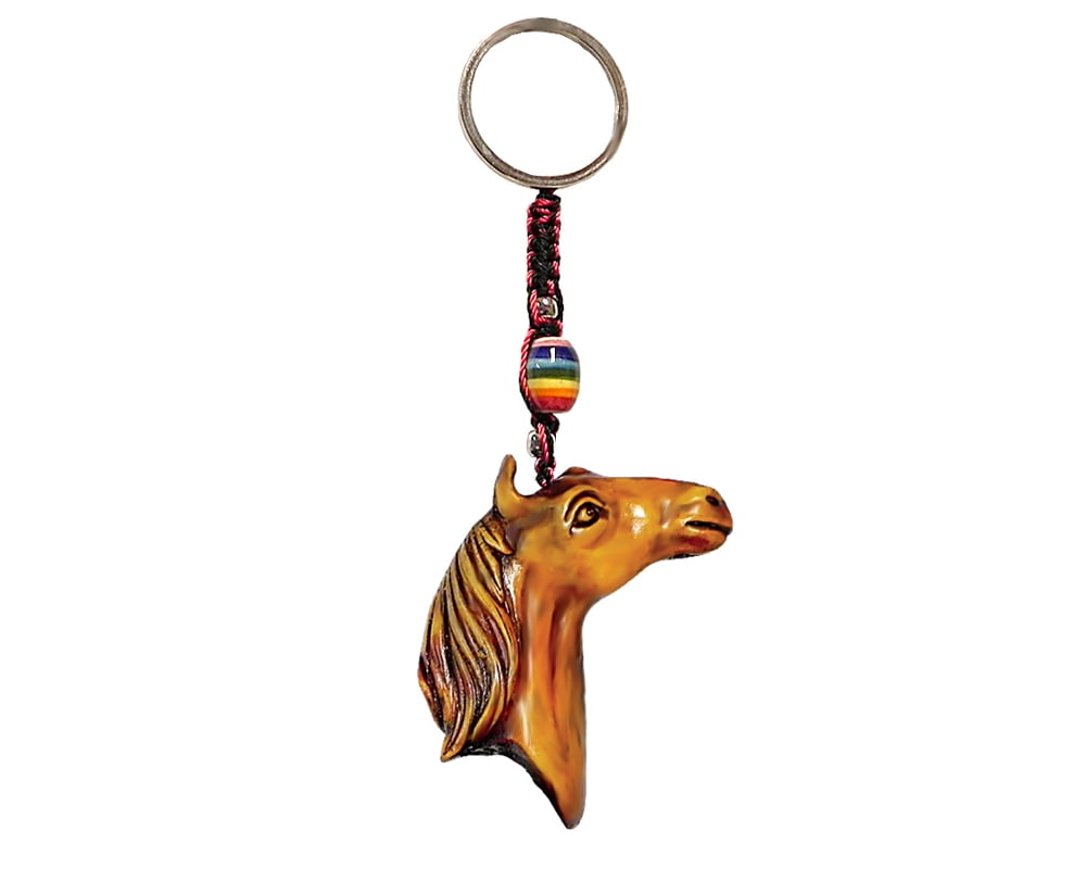 Horse Head Farm Animal 3D Figurine Keychain Multicolored Macramé Metal ...