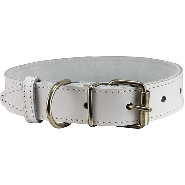 Genuine Leather Dog Collar White 4 Sizes (16"-18.5" Neck; 1.2" Wide ...